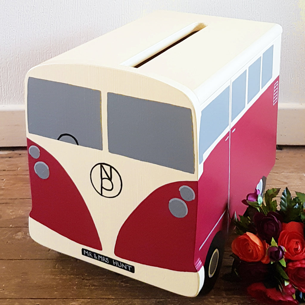 Campervan Personalised Wedding Post Box - Handcrafted Wedding Card Box ...